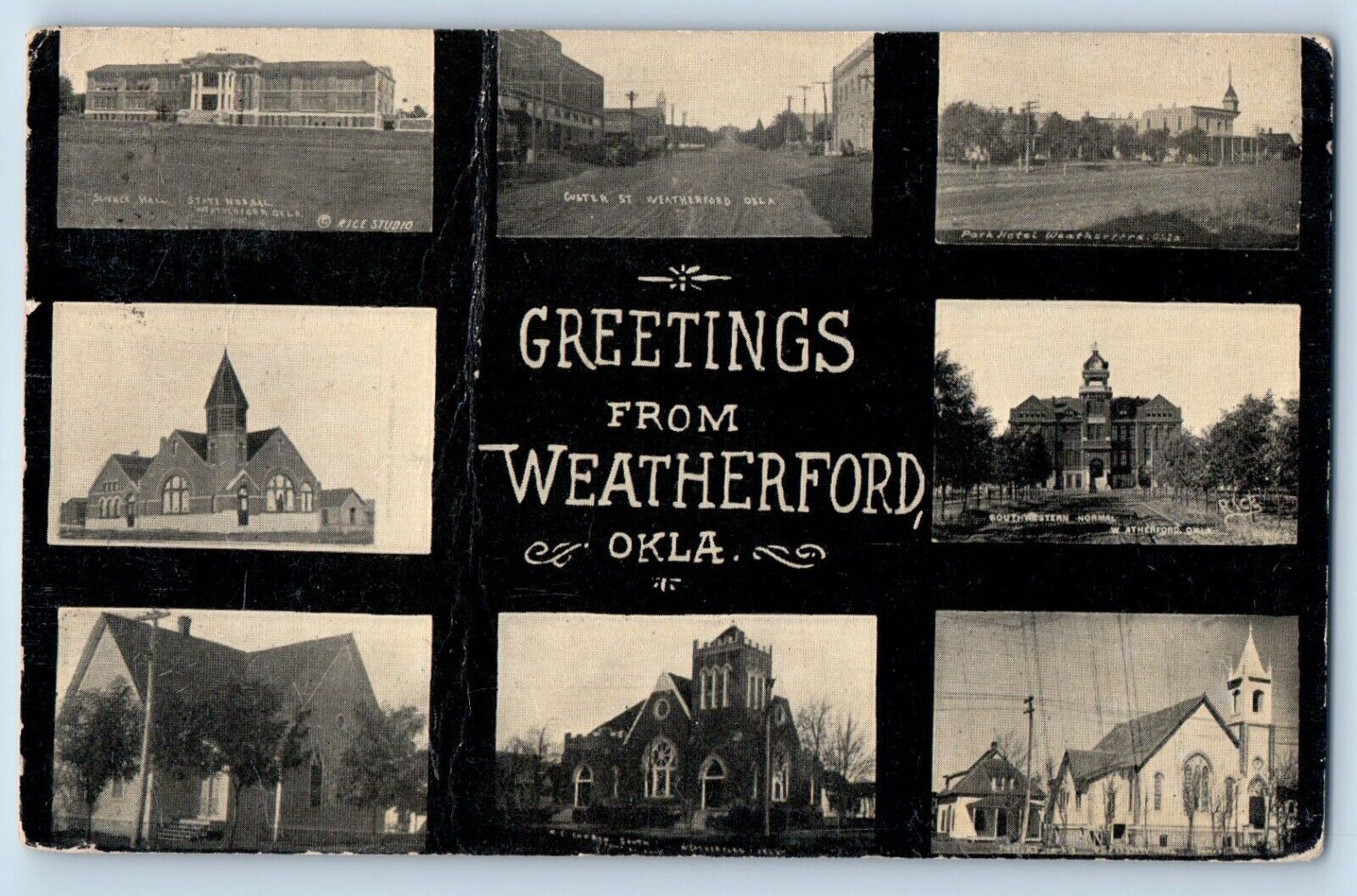 Weatherford Oklahoma OK Postcard Greetings Multiview Streets 1916 ...