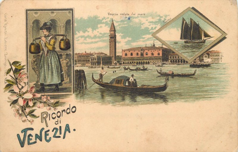 Italy Venice types and gondola Litho postcard 1900s | Europe - Italy ...