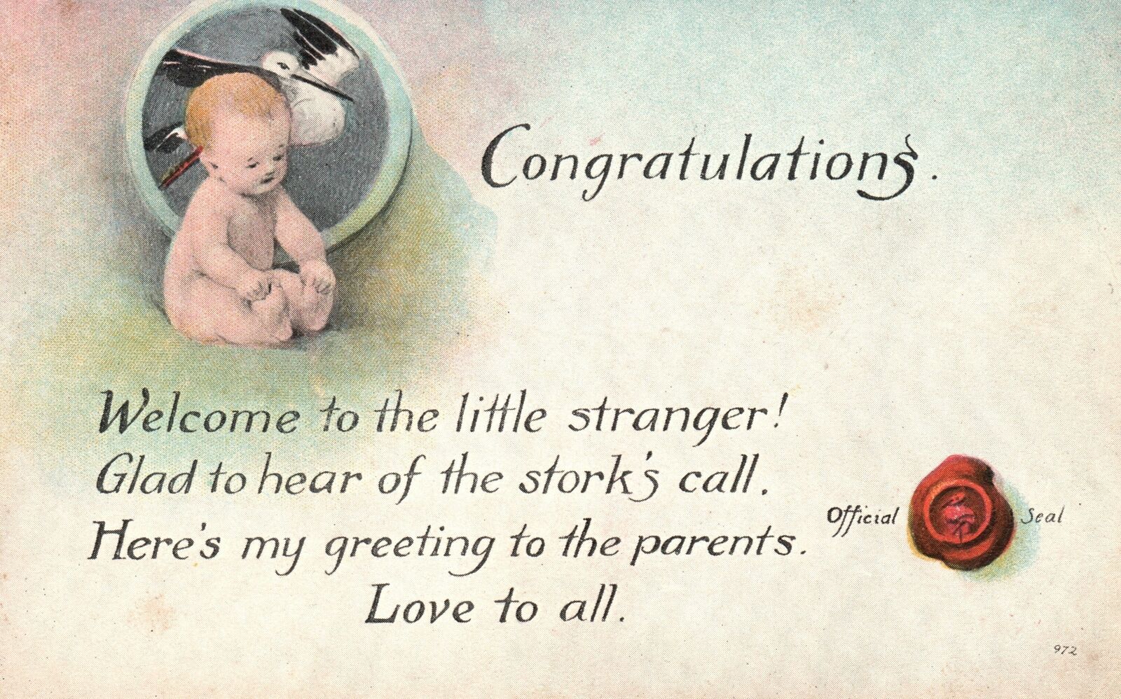 Vintage Postcard 1919 Congratulations Welcome To The Little Stranger ...
