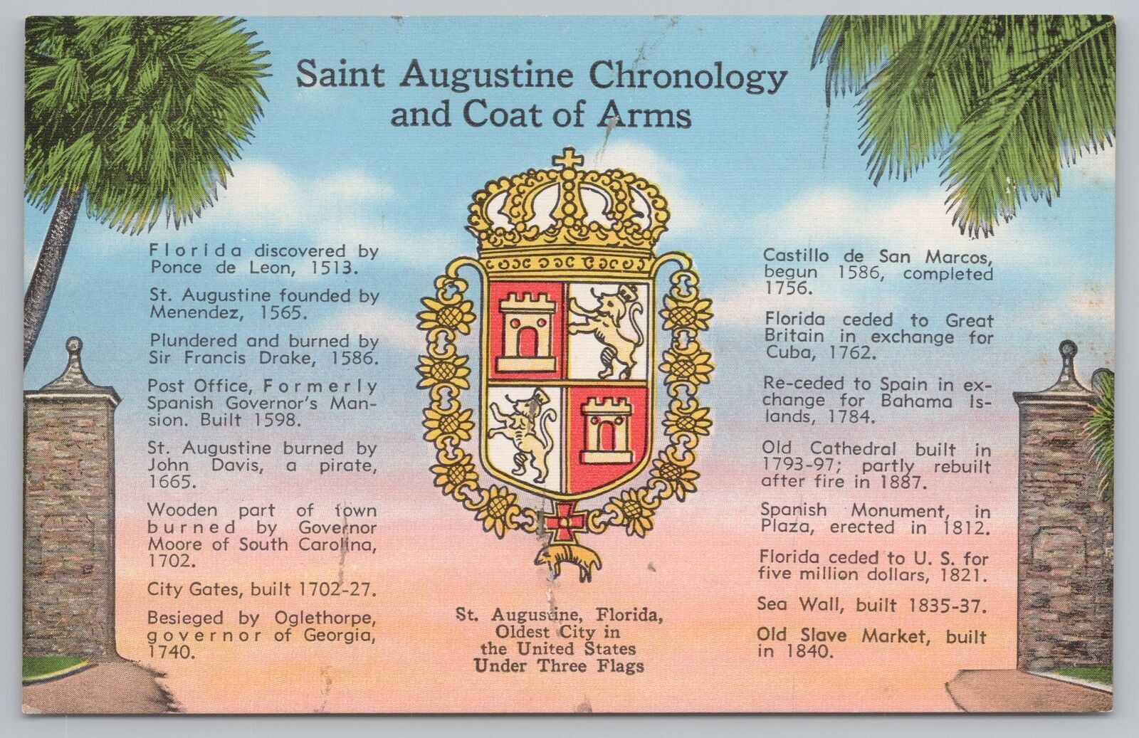 Linen~St Augustine Chronology & Coat Of Arms~Oldest City In US~Vintage ...