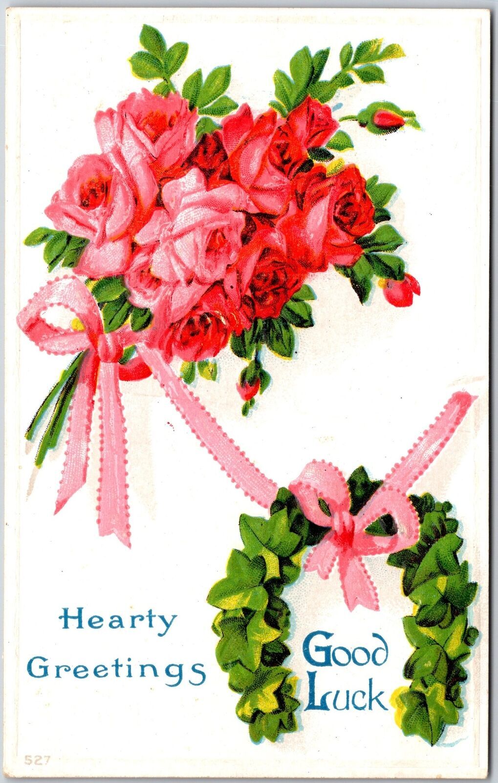 1911 Hearty Greetings Roses Flowers & Good Luck Curve Leaves Posted ...