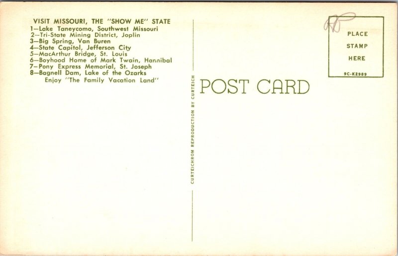 Vintage Postcard Greetings From the State of Missouri Animated MAP ...