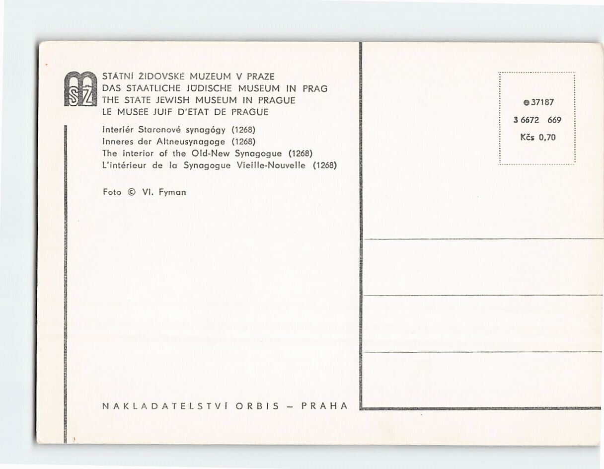 Postcard Interior of the Old-New Synagogue, State Jewish Museum, Czech ...