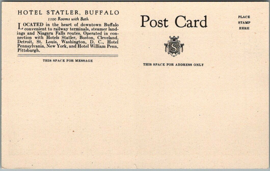Buffalo, New York Postcard HOTEL STATLER Niagara Square / Artist's View ...