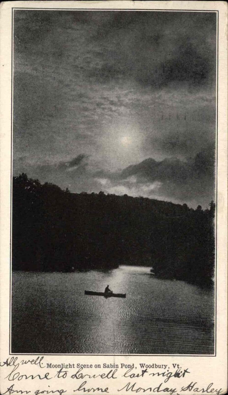 Woodbury Vermont VT Moonlight Boating c1910 Vintage Postcard | United ...