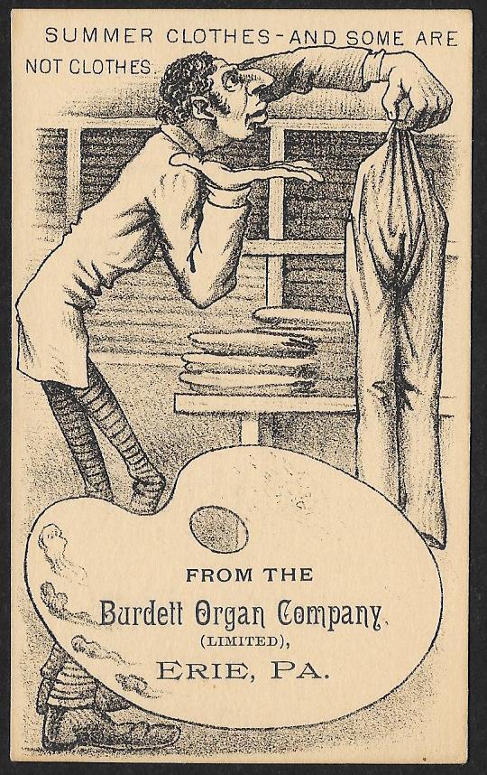 VICTORIAN TRADE CARD Burdett Organ Co Tall Skinny Black Man Summer ...