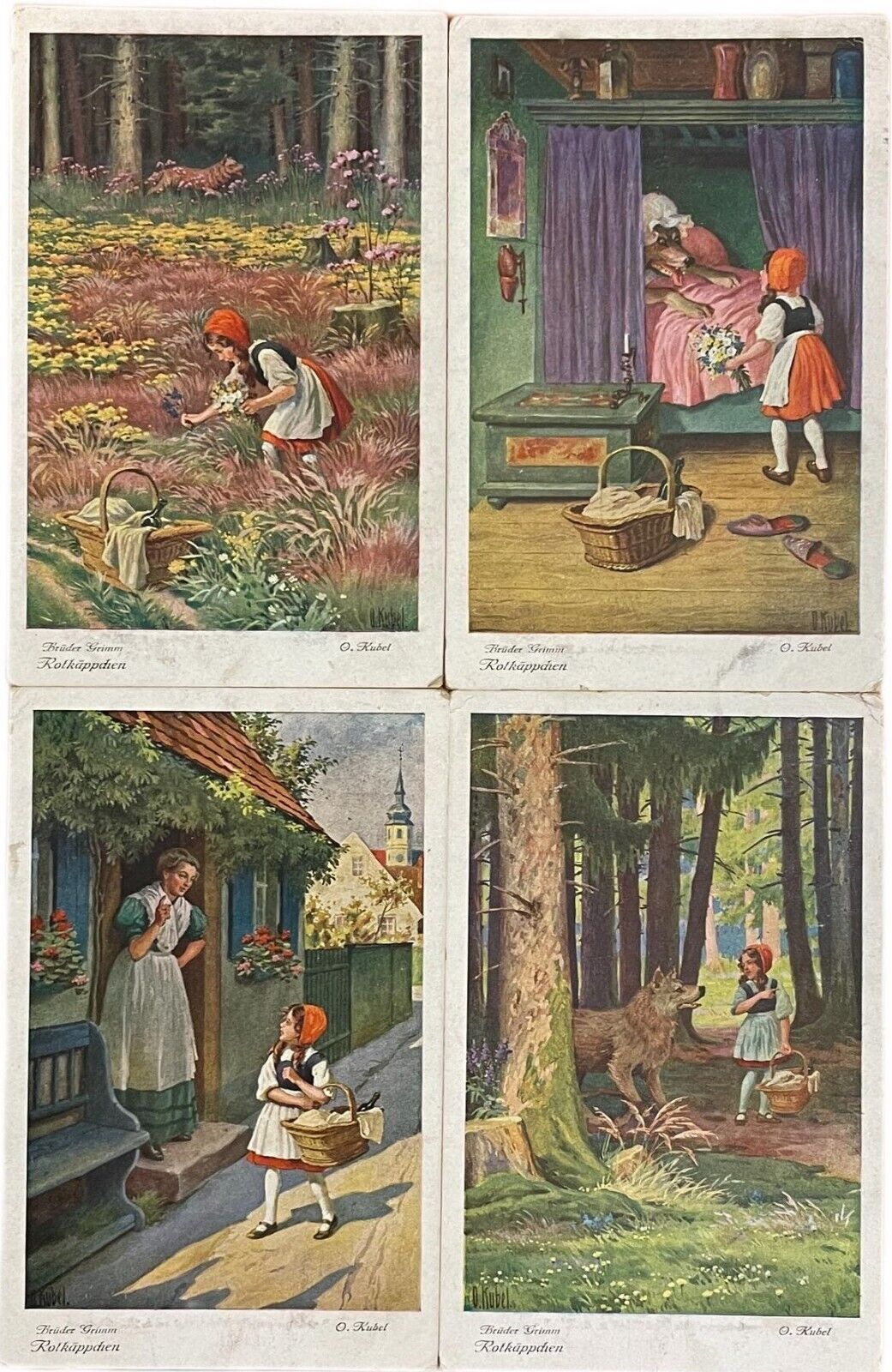 Set 4 vintage postcards 1918 RED RIDING HOOD tale artist signed O ...