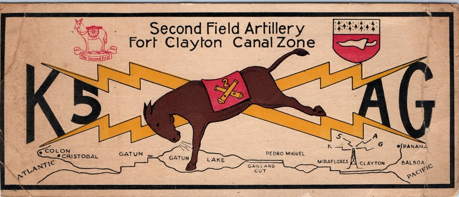 1939 Fort Clayton, Panama QSL Card Canal Zone Field Artillery Military ...