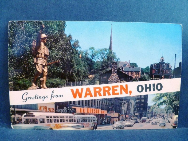 Postcard OH Warren Dual View Greetings Monumental Park 1950's Market ...
