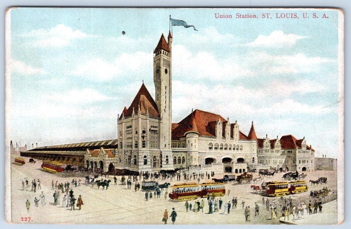 1908 ERA Union Station ST Louis Missouri MO USA Trolley Cars Antique ...