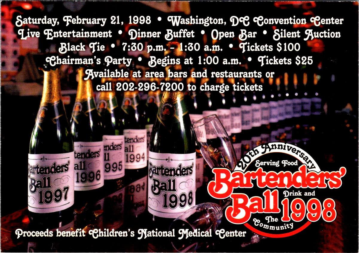 Washington, D.C. 1998 BARTENDERS' BALL & PARTY 20th Anniversary 4X6 ...