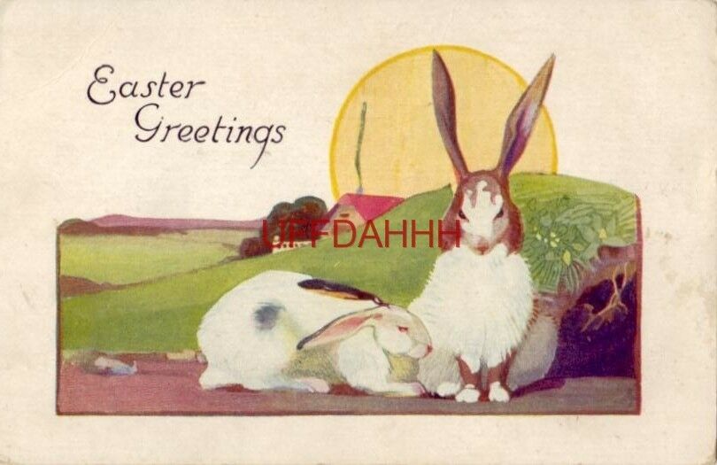 EASTER GREETINGS - two rabbits in pastoral scene at sunset | Other ...