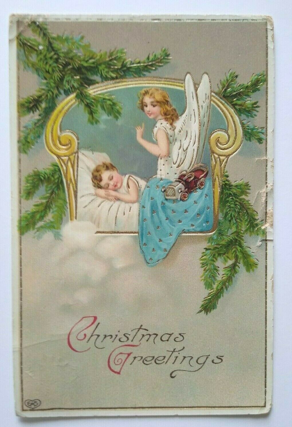 Vintage Christmas Greetings Postcard Angel & Child EAS Laminated High ...