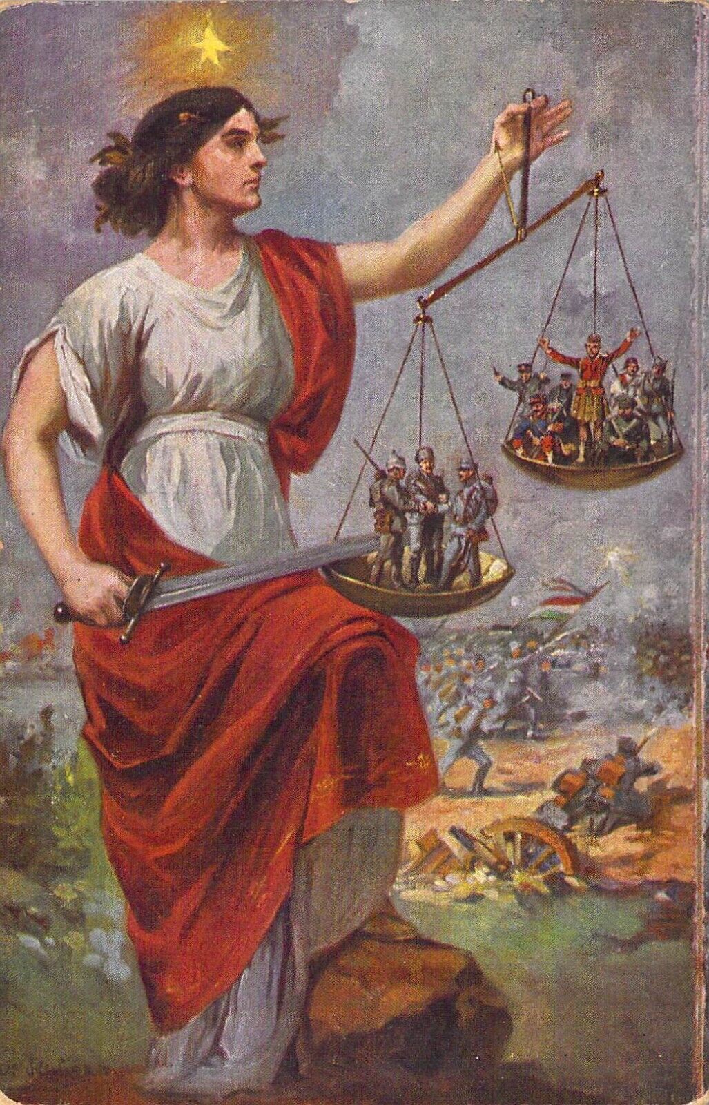 Weird, Rare, Hungarian Soldiers in Scales of Minerva, Old Post Card ...