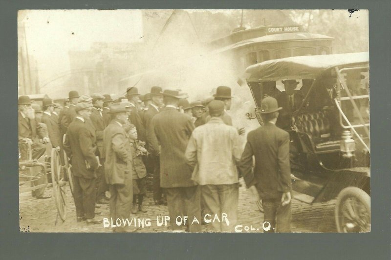 Columbus OHIO RP 1910 STREETCAR STRIKE Riot BLOWING UP TROLLEY Social ...