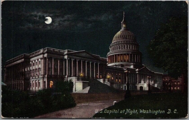 Vintage Washington DC Postcard "U.S. Capitol at Night" Full Moon / 1910 ...
