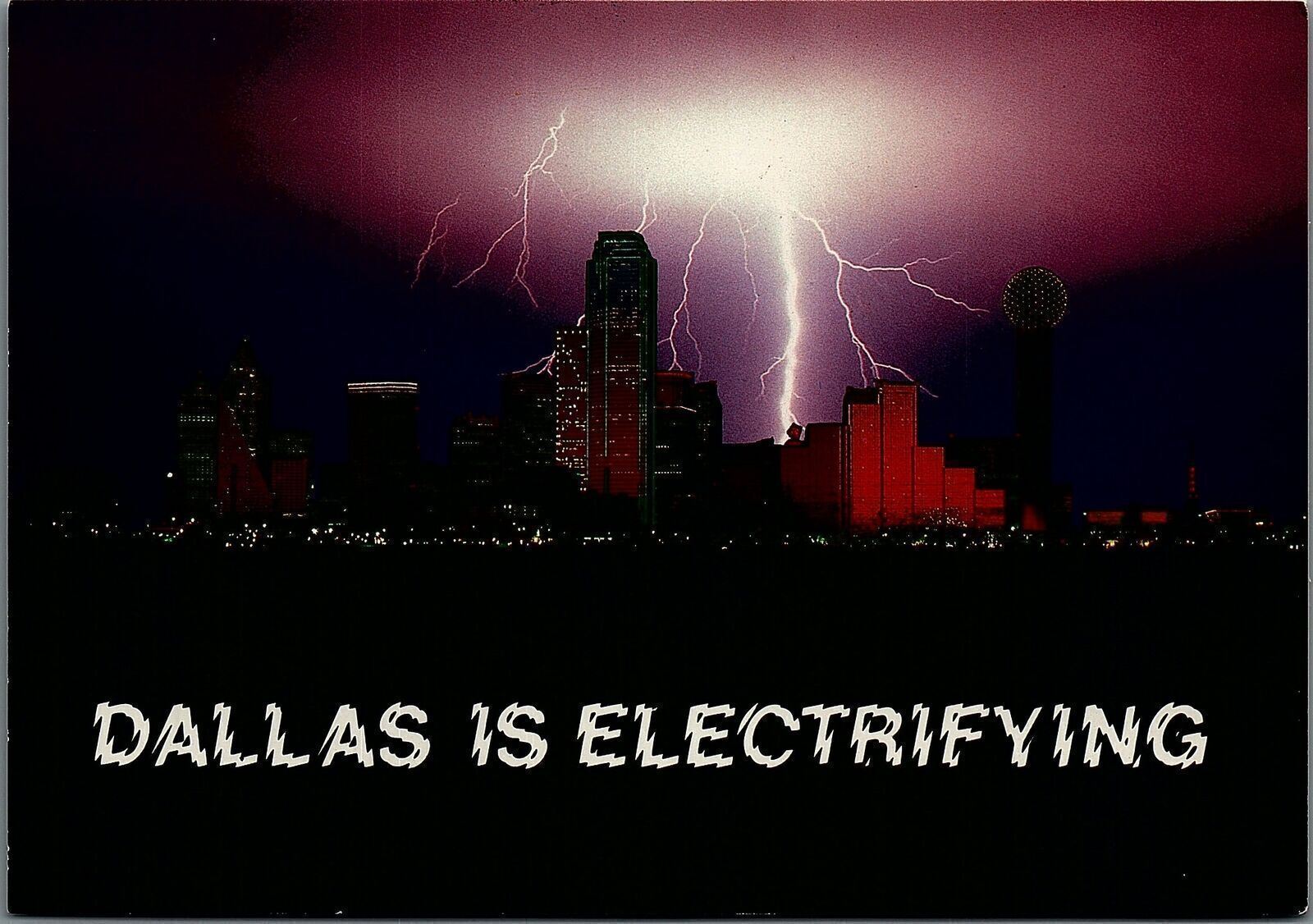 Vintage Dallas Texas Lightning Strike City Skyline Unposted Postcard 35 ...