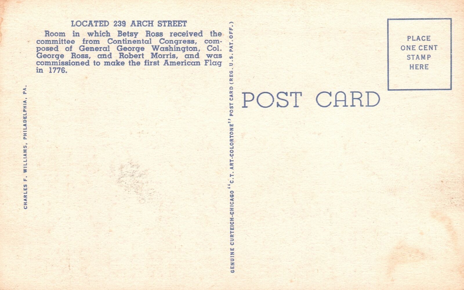 Vintage Postcard 1920's Betsy Ross House Flag Room Philadelphia ...