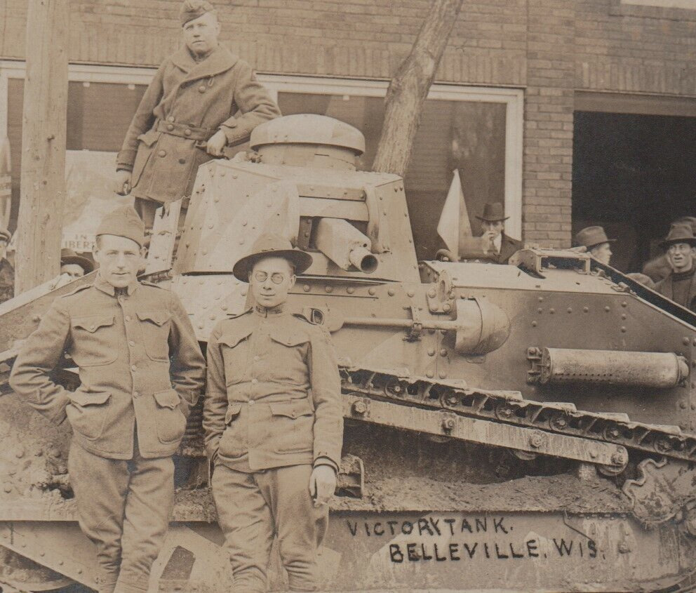 Belleville WISCONSIN RPPC c1918 US ARMY TANK Main St WW1 VICTORY TOUR ...