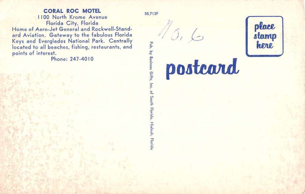 Florida City Florida Coral Roc Motel Vintage Postcard J51983 | United ...
