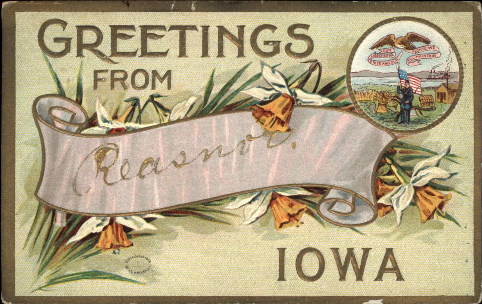 Reasnor Iowa IA Greetings Revolutionary Soldier Patriotic c1910 Vintage ...