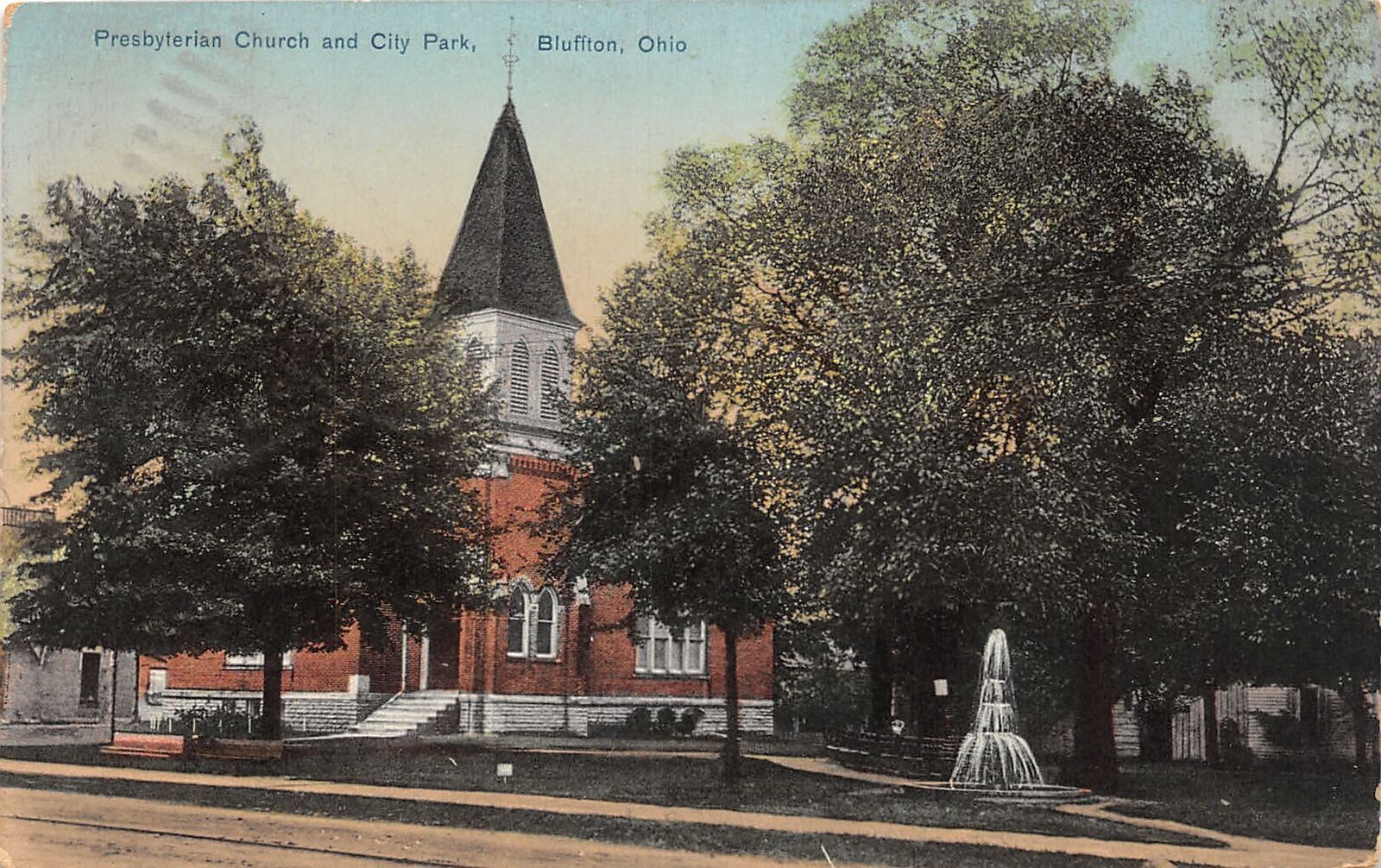 J70/ Bluffton Ohio Postcard c1910 Presbyterian Church City Park 70 ...
