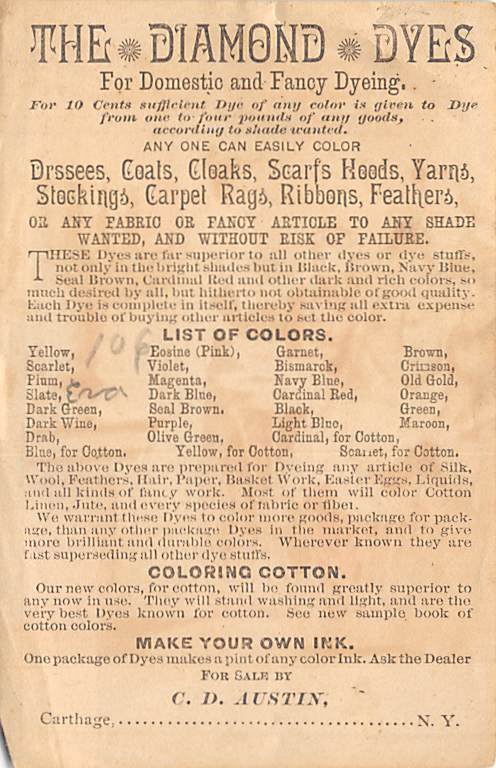 Approx. Size: 3.25 x 5 Diamond Dyes for domestic and fancy dyeing Late ...