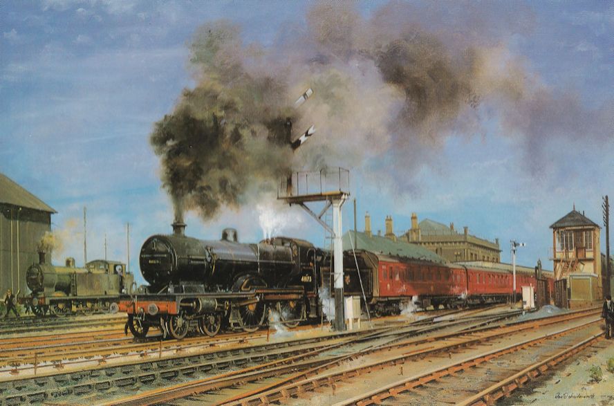 LMS Compound 41123 Train at Chesterfield Station Painting Postcard ...