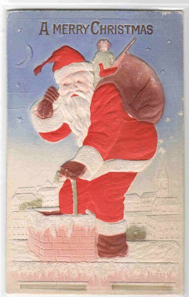 Santa in Chimney Christmas Bas Relief Air Brushed 1910c postcard ...