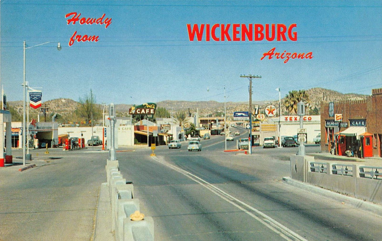 WICKENBURG, AZ Street Scene Roadside Texaco Chevron Gas Stations c1960s ...