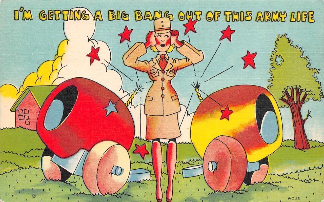 WWII Military Comic WOMAN~WAC Getting A Bang Out Of Army Life ca1940's ...