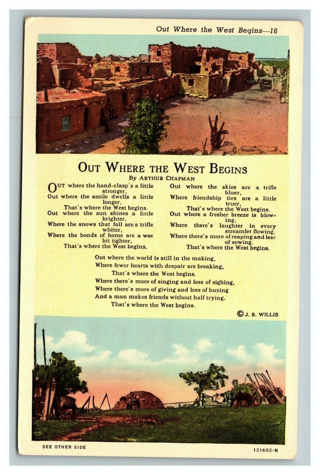 Vintage 1950's Postcard Out Where the West Begins Poem - Old Western ...
