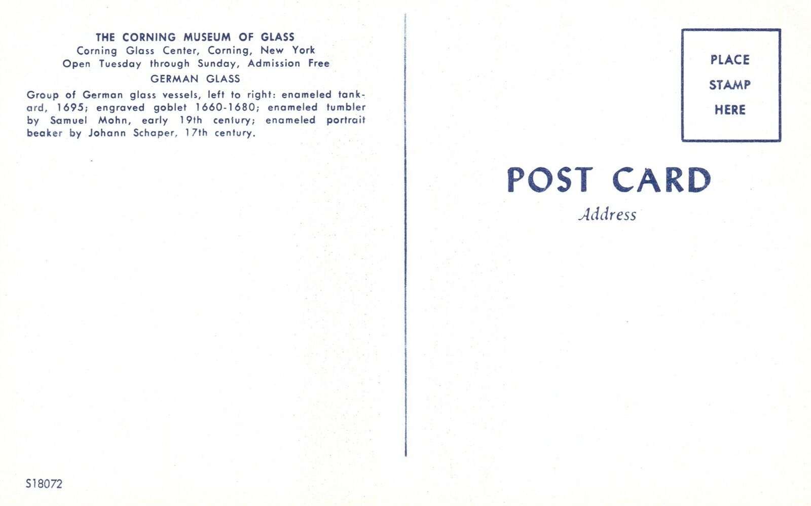 Vintage Postcard Corning Museum Of Glass German Glass Vessels Corning ...