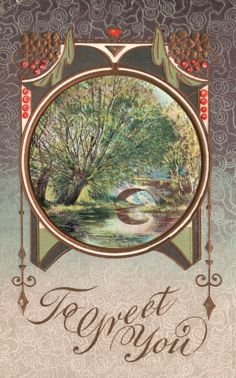 Vintage Postcard 1911 To Greet You View of Bridge Lake & Trees Nature ...