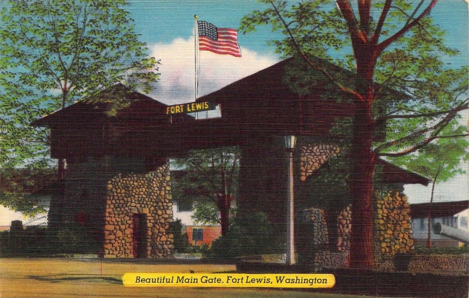 WW2, Linen, Beautiful Main Gate, Fort Lewis, Washington, Old Postcard ...
