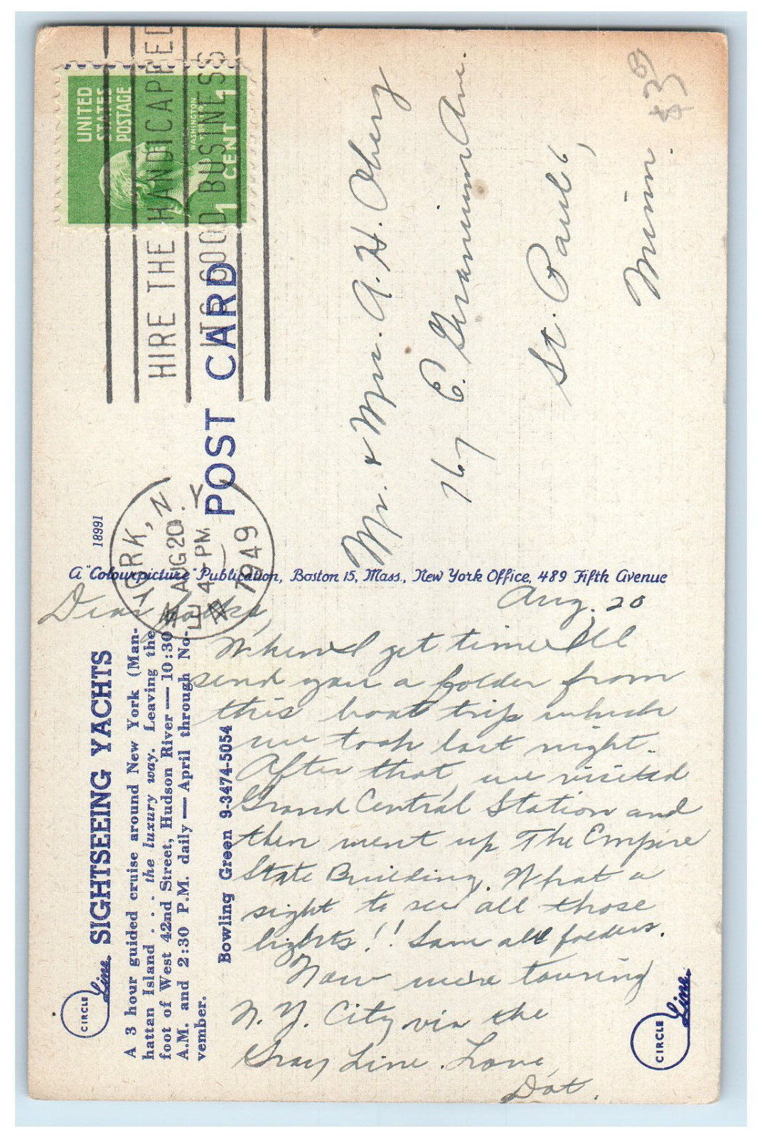 1949 The Visitor Sightseeing Yachts in Circle Line Fleet New York NY ...