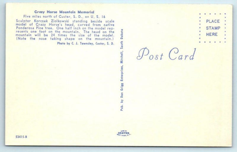 2 Postcards KORCZAK ZIOLKOWSKI - Crazy Horse Mountain Memorial - South ...