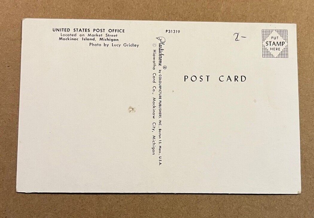 Vintage Unused Postcard U.S. Post Office, Market ST., Mackinac Island ...