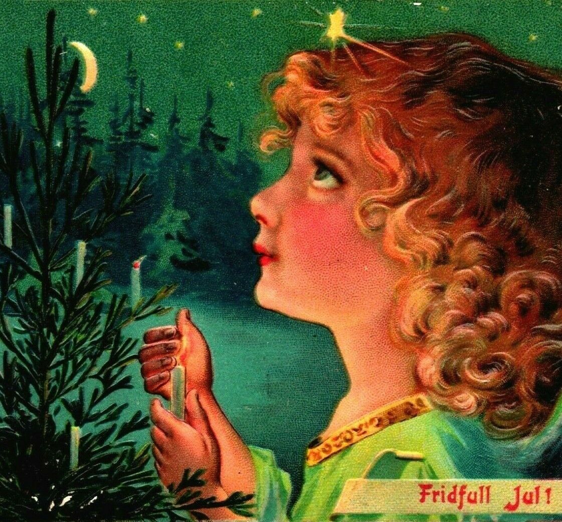 Peaceful Christmas Fridfull Jul Angel Star Tree Night Candle Embossed ...