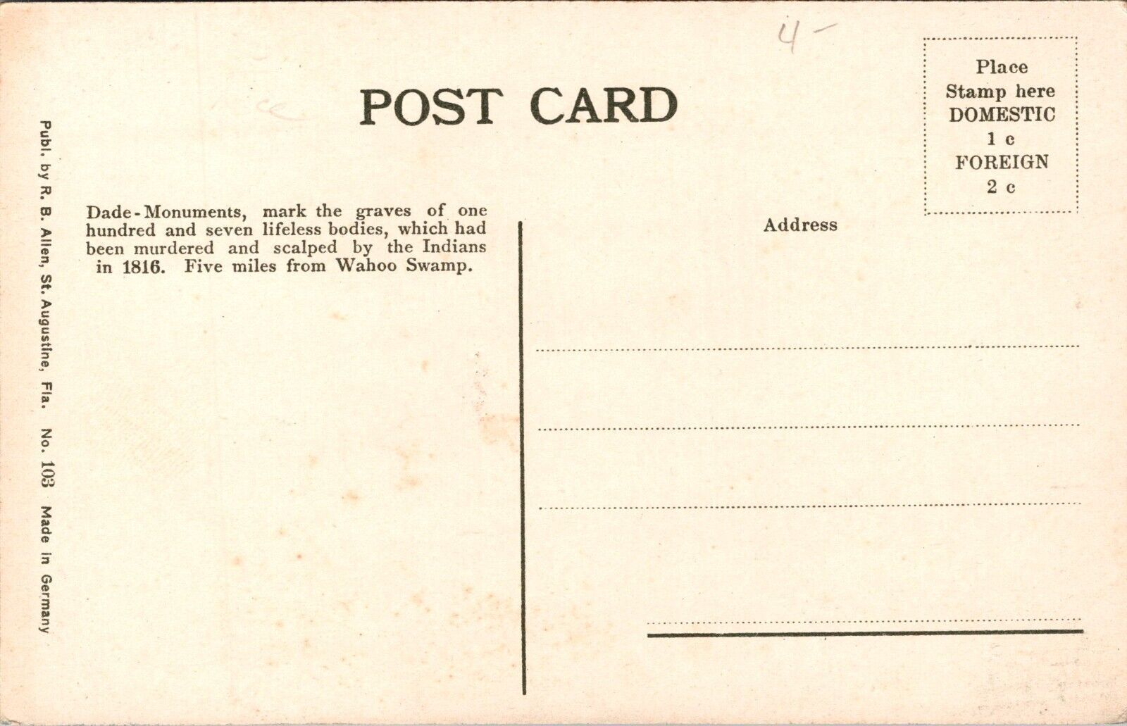 VTG Wahoo Swamp Florida birds eye view showing Dade Monuments antique ...