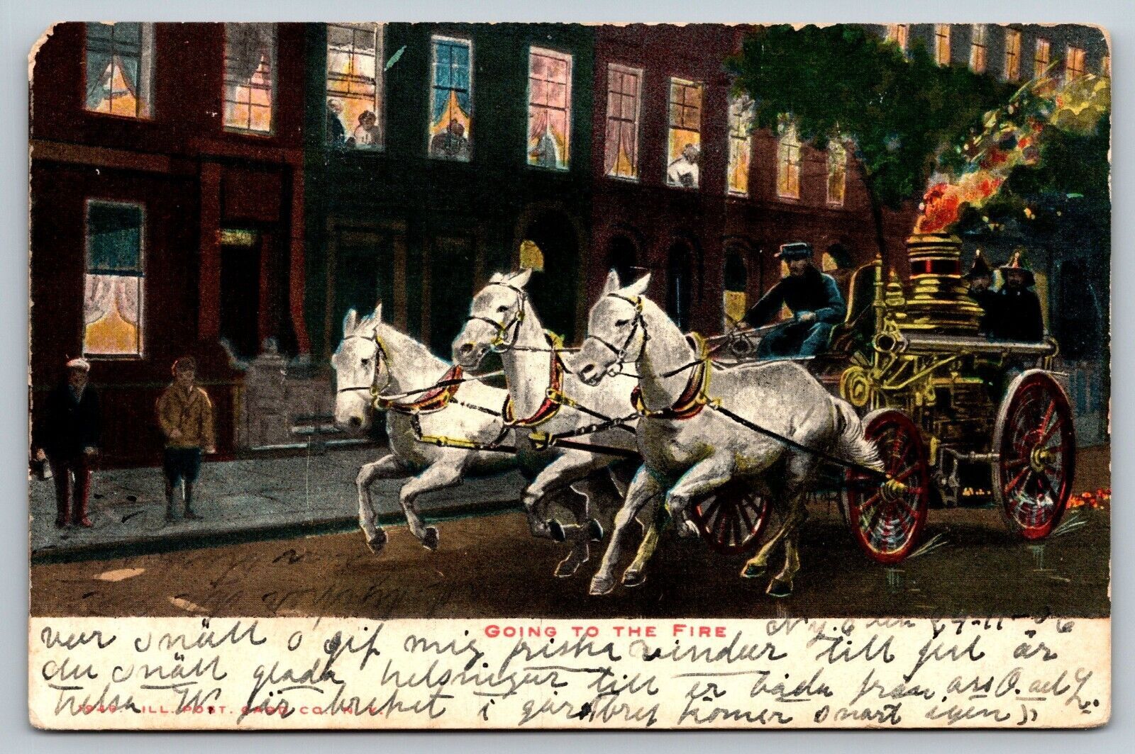 Fire Truck Engine - Fireman Postcard - Horse Drawn Fire Dept. 1906 Flag ...