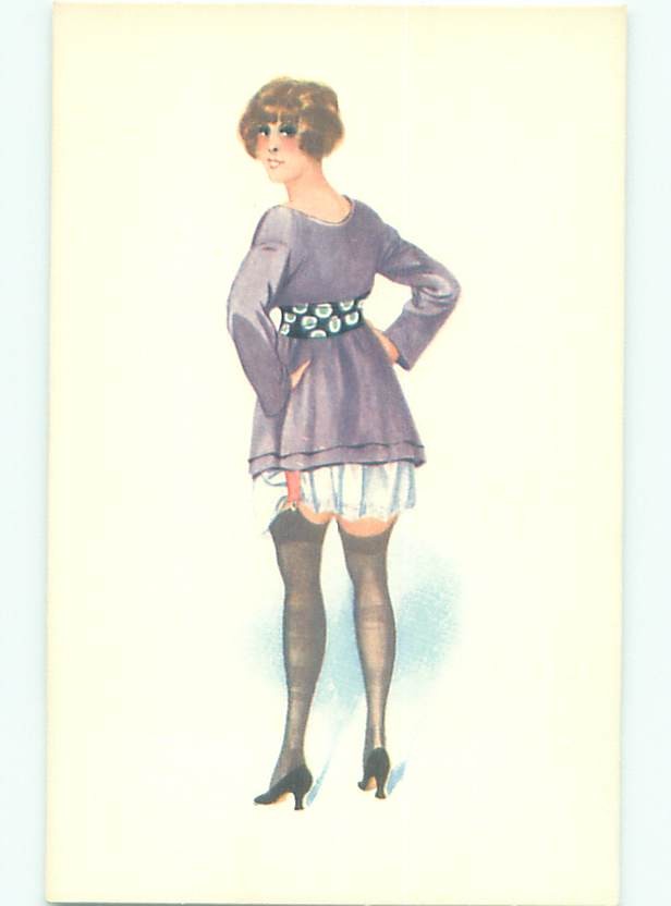 foreign 1950's Risque signed SEXY EUROPEAN GIRL SHOWING STOCKINGS ...