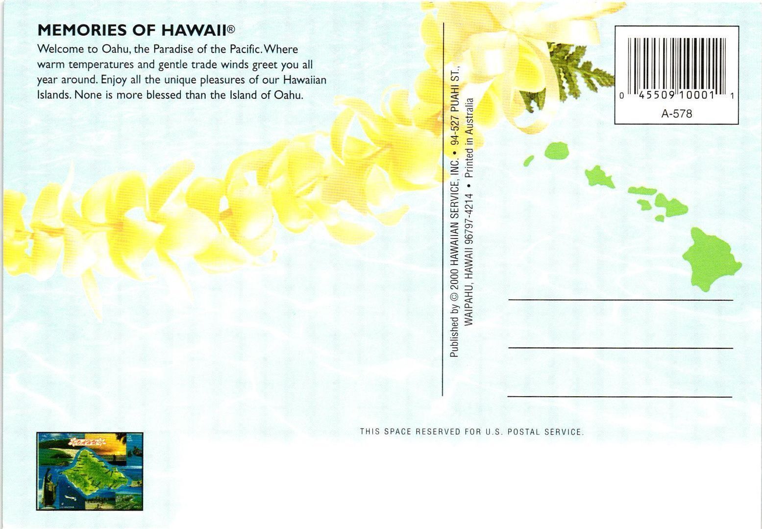 Vintage Postcard 4x6- Map of Oahu, Hawaii | United States - Hawaii ...