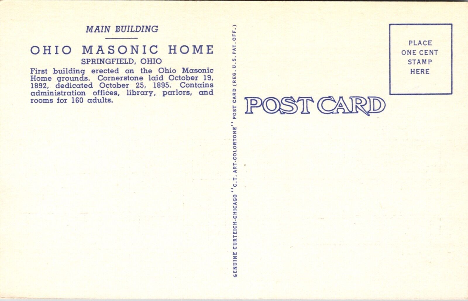 Linen Postcard The Main Building at Ohio Masonic Home in Springfield ...