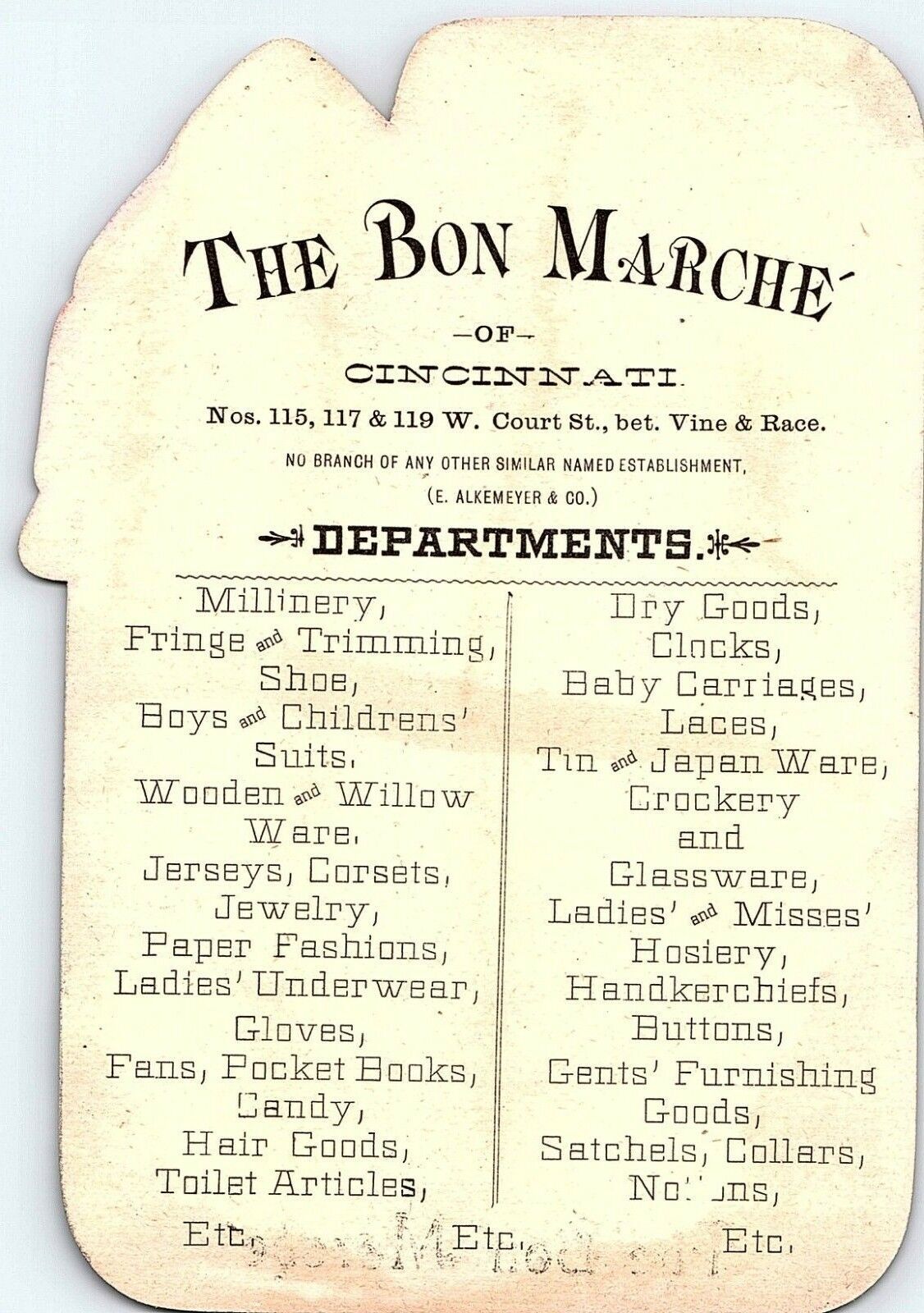 1880's Cincinnati Bon Marche Department Store Die Cut Palette Trade ...