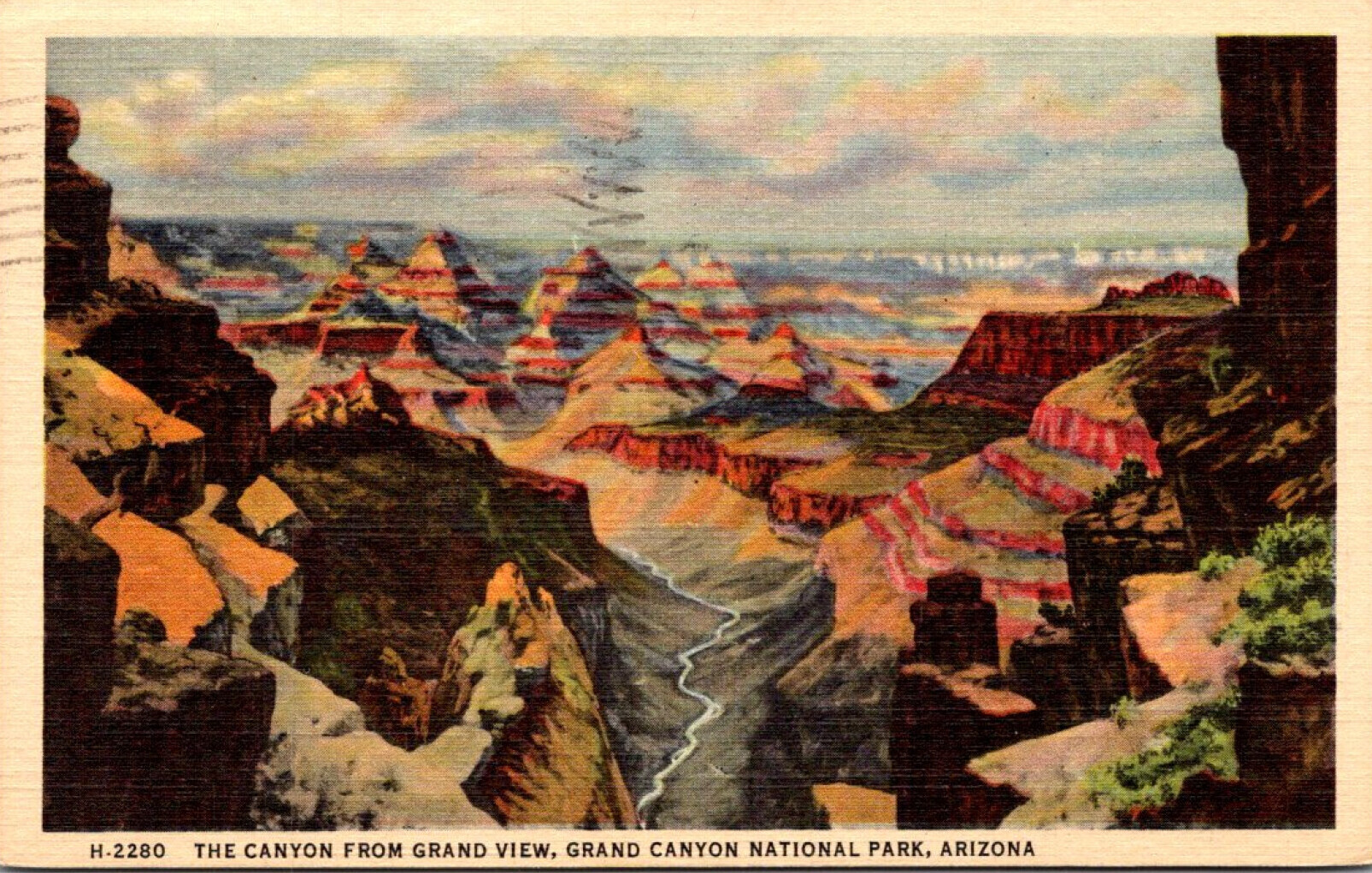 Arizona Grand Canyon National Park The Canyon From Grand View 1950 Fred ...