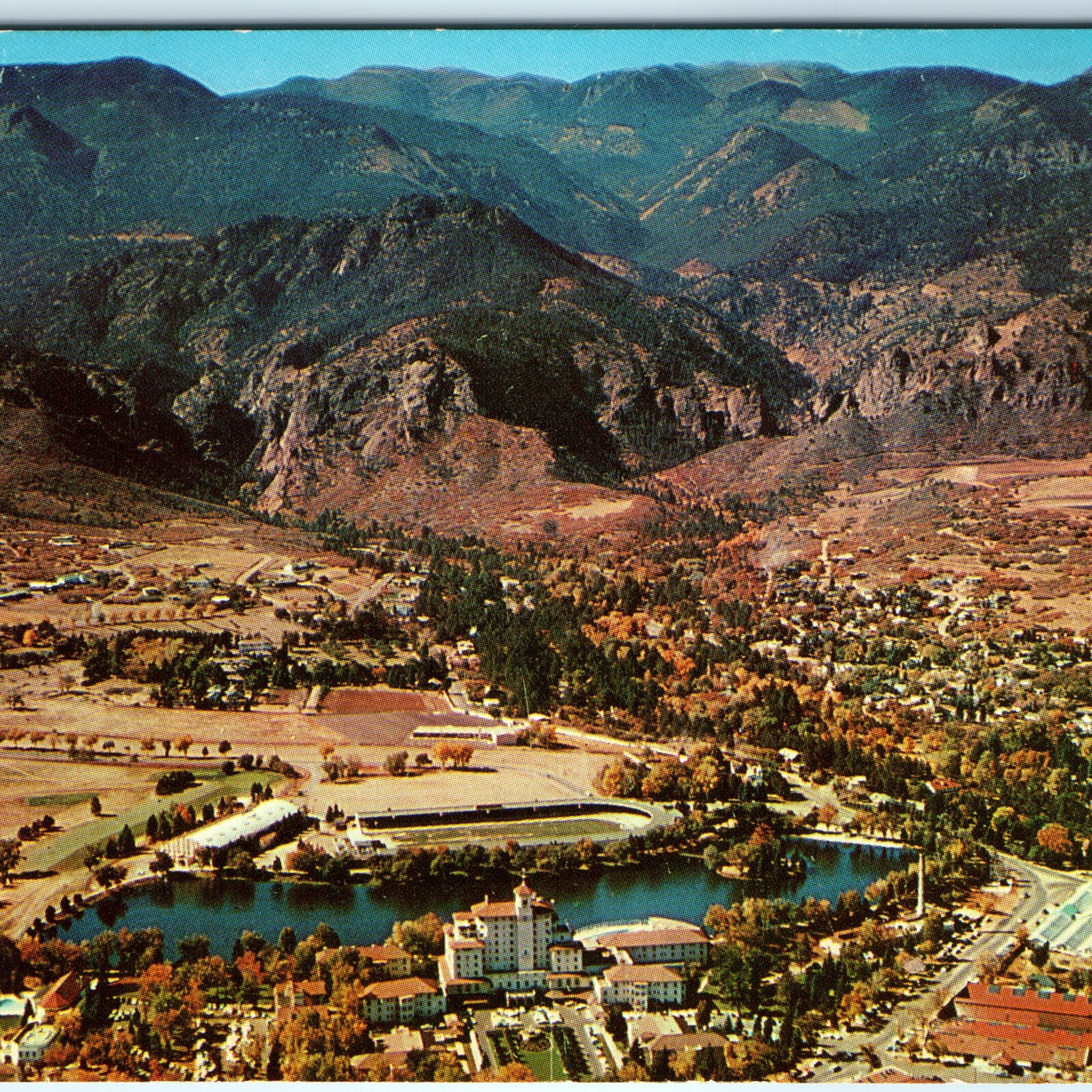 c1960s Colorado Springs, CO Aerial Spencer Penrose Stadium Broadmoor ...