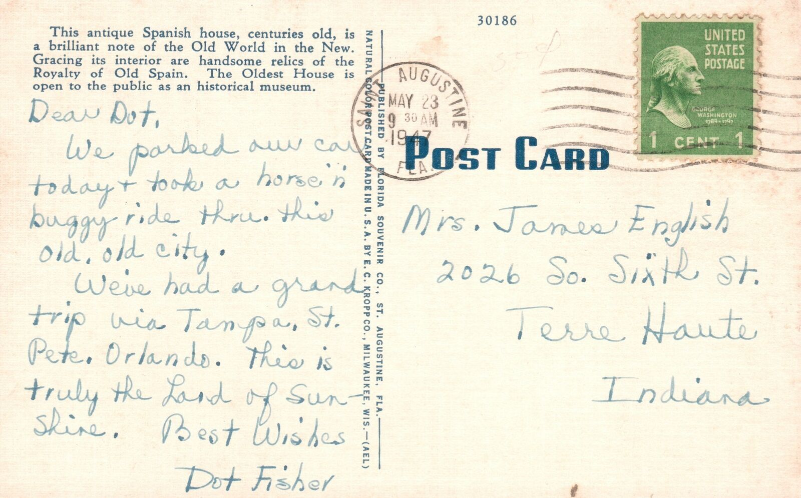 Vintage Postcard 1947 Oldest House in The United States St. Augustine ...
