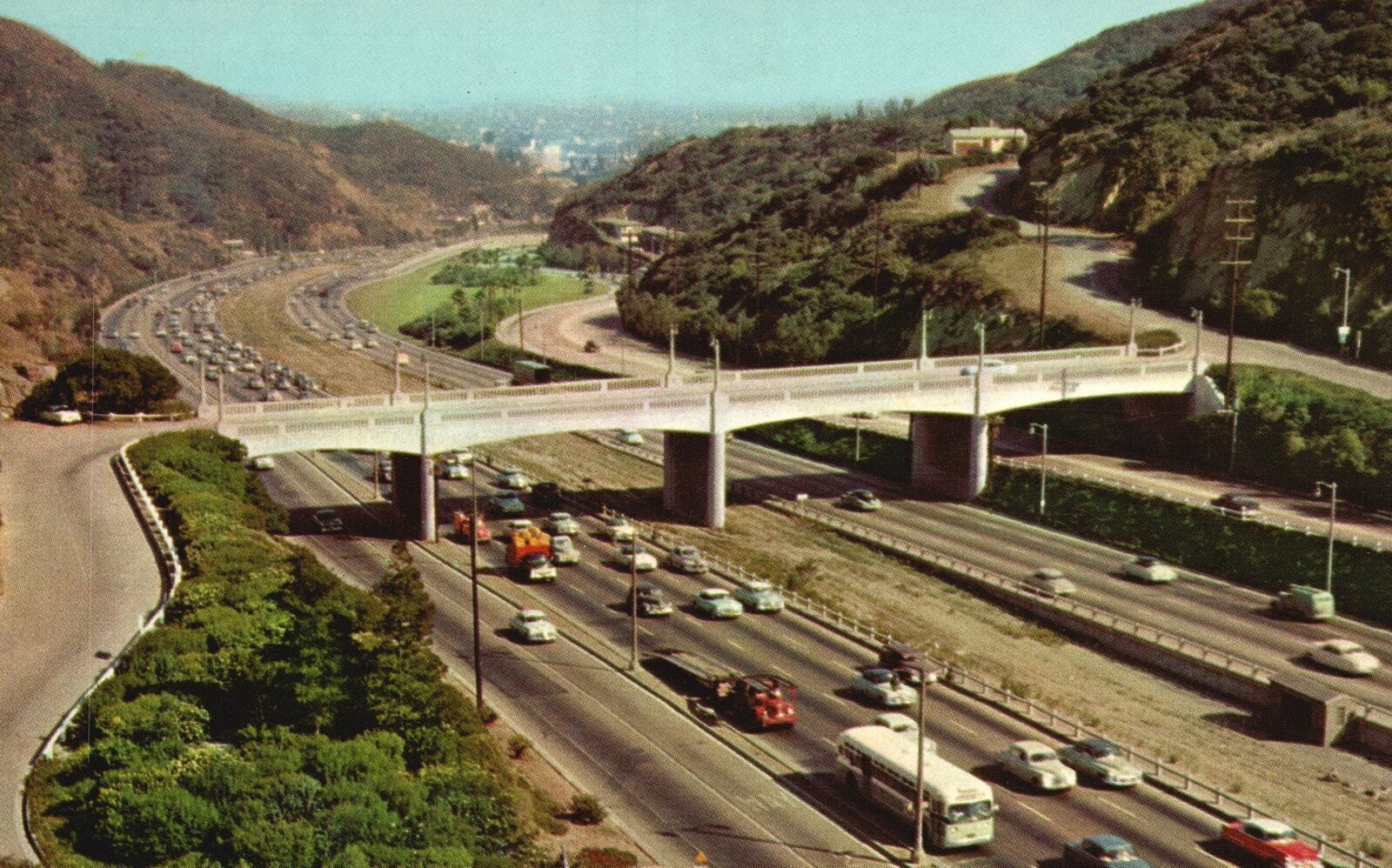 Vintage Postcard 1956 Cahuenga Pass Hollywood Freeway Network System ...