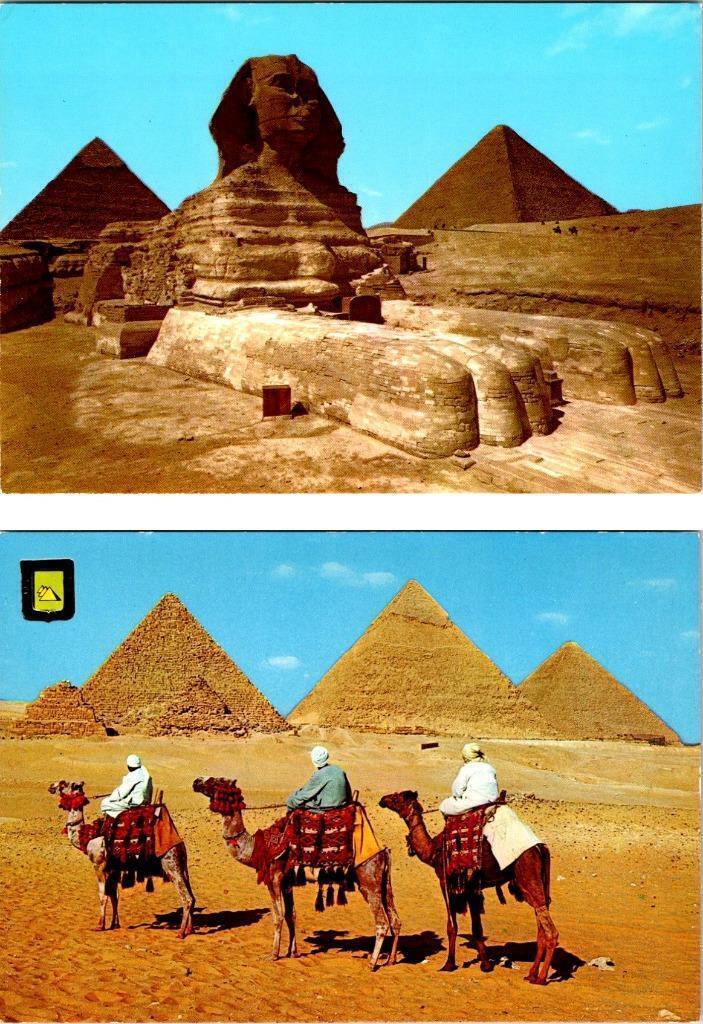 2~Vintage 4X6 Postcards GIZA, Egypt SPHINX & PYRAMIDS~Egyptian Men On ...